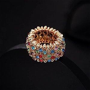 Colourful Crystal Adjustable Stretch Rings for Women Girl Finger Accessories Jewelry Elastic Rings (Colourful Crystal Gold Plated), 0.47*0.98 in
