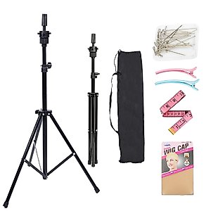 Lihui Wig Stand Tripod Adjustable Wig Head Stand Metal Mannequin Head Stand Tripod Wig Mannequin Head Holder For Cosmetology Hairdressing Styling Training
