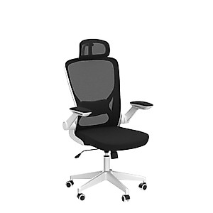 KERDOM Ergonomic Office Chair, Breathable Mesh Desk Chair, Lumbar Support Computer Chair with Headrest and Flip-up Arms, Swivel Task Chair, Adjustable Height Gaming Chair, White