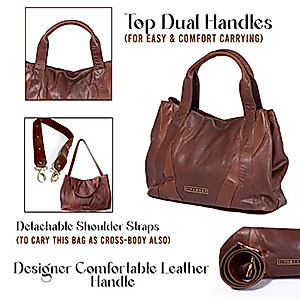 PIPABOX Class Apart Leather Tote Bag, Soft Leather Shoulder Bag, With Large storage for all daily essential for Girls & Women, Brown