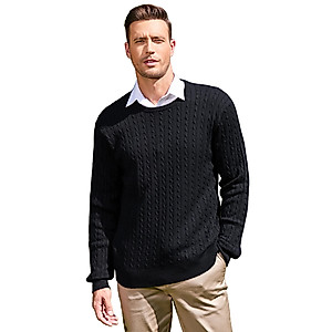 Kallspin Men's Cable Knit Crewneck Sweater Pullovers Wool blend Relax Fit Knitwear (Black, 4X-Large)