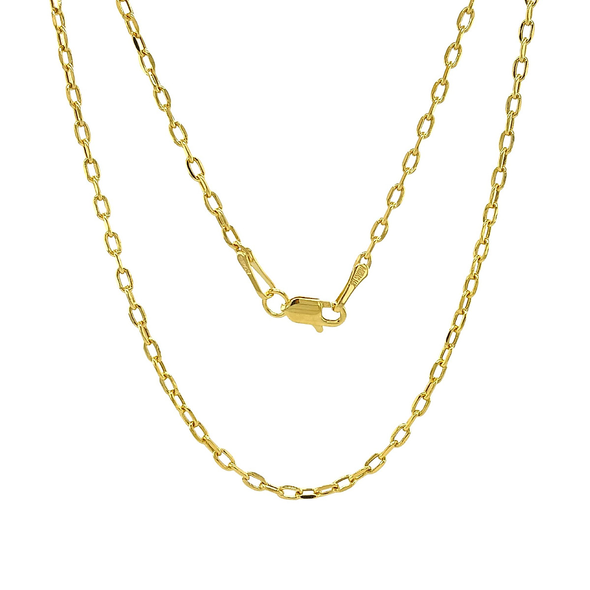 JEWELHEART 14K Real Gold Link Chain Necklace - 2mm Diamond Cut Cable Chain - Dainty 14K Yellow Gold Necklace For Women with Lobster Clasp 16"