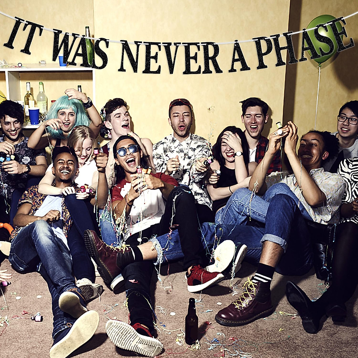 It Was Never a Phase Banner, Death to My Youth Bunting Sign, Funeral Birthday 30th 40th 50h 60th 70th 80th Birthday Party Decorations Supplies, Black Glitter