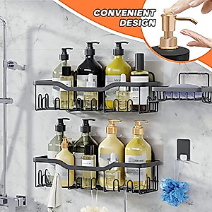 QOIUPXE Shower Caddy,Adhesive Shower Shelves,4 Pack Bathroom Shower Organizer,Shower Shelf for Inside Shower,No Drilling Stainless Steel Bathroom Organizer with Soap Holder,Matte Black