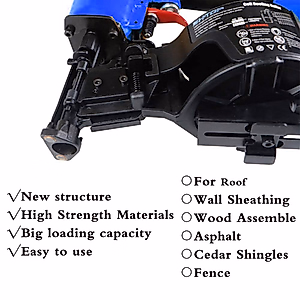 BHTOP CN45N Roofing Nailer, 15 Degree Roofing Nail Gun, 3/4-Inch to 1-3/4-Inch Coil Nails, 120-pcs Load Capacity Coil Nailer in Blue