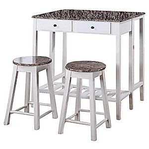 King's Brand 3 Pc. White Finish Wood Drop Down Table & 2 Stools