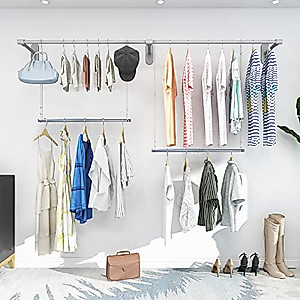 Exsun 2pcs Closet Rod for Hanging Clothes Adjustable Double Hanging Closet Rod Closet Bar Closet Systems Closet Brackets with Rod Holder