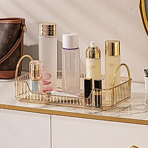 Bathroom Organizer Countertop, Vanity Trays for Bathroom, Skincare Makeup Organizer Tray, Vanity Organizer, Bathroom Counter Organizer for Cosmetics, Toiletries, Lotions, Perfumes (1 Tier, Amber)