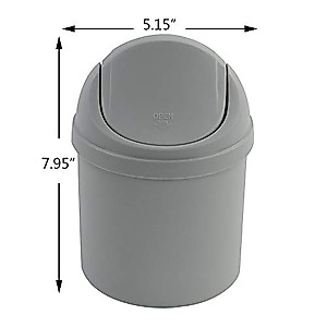 Zerdyne Plastic Mini Trash Can with Swing-Top Lid, 0.7 Gallon Tiny Garbage Can, Gray