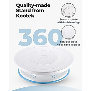 Kootek Cake Decorating Kit Baking Supplies Cake Turntable with 2 Frosting Straight Angled Spatula 3 Icing Smoother Scrapers Baking Accessories Tools for Beginners and Pros, Blue