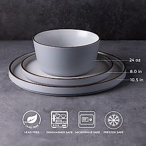 AmorArc Dinnerware Sets of 4,Modern Stoneware Plates and Bowls Sets,Chip and Crack Resistant | Dishwasher & Microwave Safe Ceramic Dishes Set,Service for 4 (12pc)-Speckled & Matte Grey