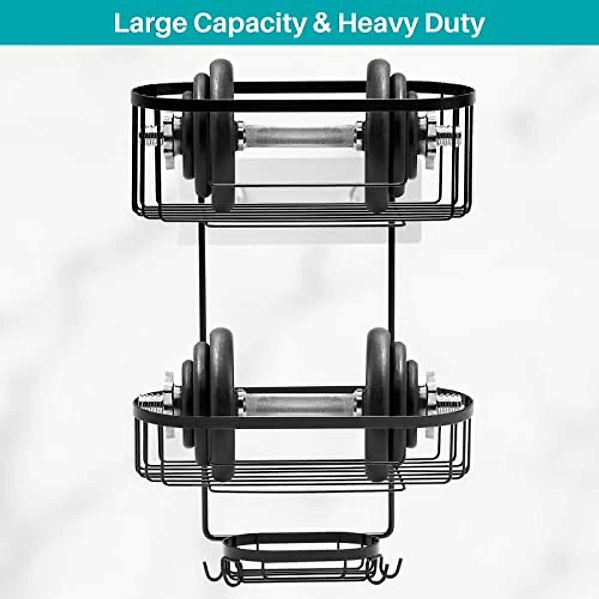 HOMERACK 3-in-1 Shower Caddy Adhesive, Bathroom Shower Organizer Suction No Drilling, Rustproof Showe Shelf Storage with Sopa Holder, Black