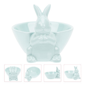 DOITOOL Bunny Candy Dish Easter Rabbit Bowl Ceramic Fruit Bowl Snack Serving Bowl Easter Salad Dessert Bowl Table Decoration (Blue)