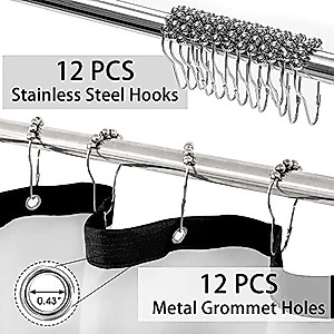 Black Shower Curtain with Snap in Liner Set, Polyester Shower Curtains for Bathroom,Waterproof Shower Curtain with 12 Hooks, Machine Washable, Heavyweight Fabric & Mesh Top Window 72 X 72 Inches