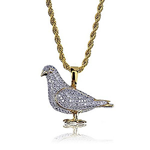 JAJAFOOK Hiphop 14k Gold Plated Iced Out CZ Pigeon Pendant Bling Necklace with 23.6" Rope Chain