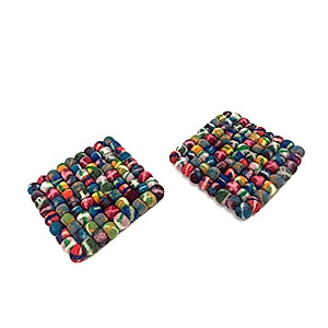 Handmade Trivet, Felt Ball Trivet, Potholders, Trivets, 100% Wool, Felt, Hot Pot Holders (Set of 2) Hot Pads, Flexible, Durable, Heat Resistant Mat, Mats, Square Trivet (Greenish Tie Dye, Square)