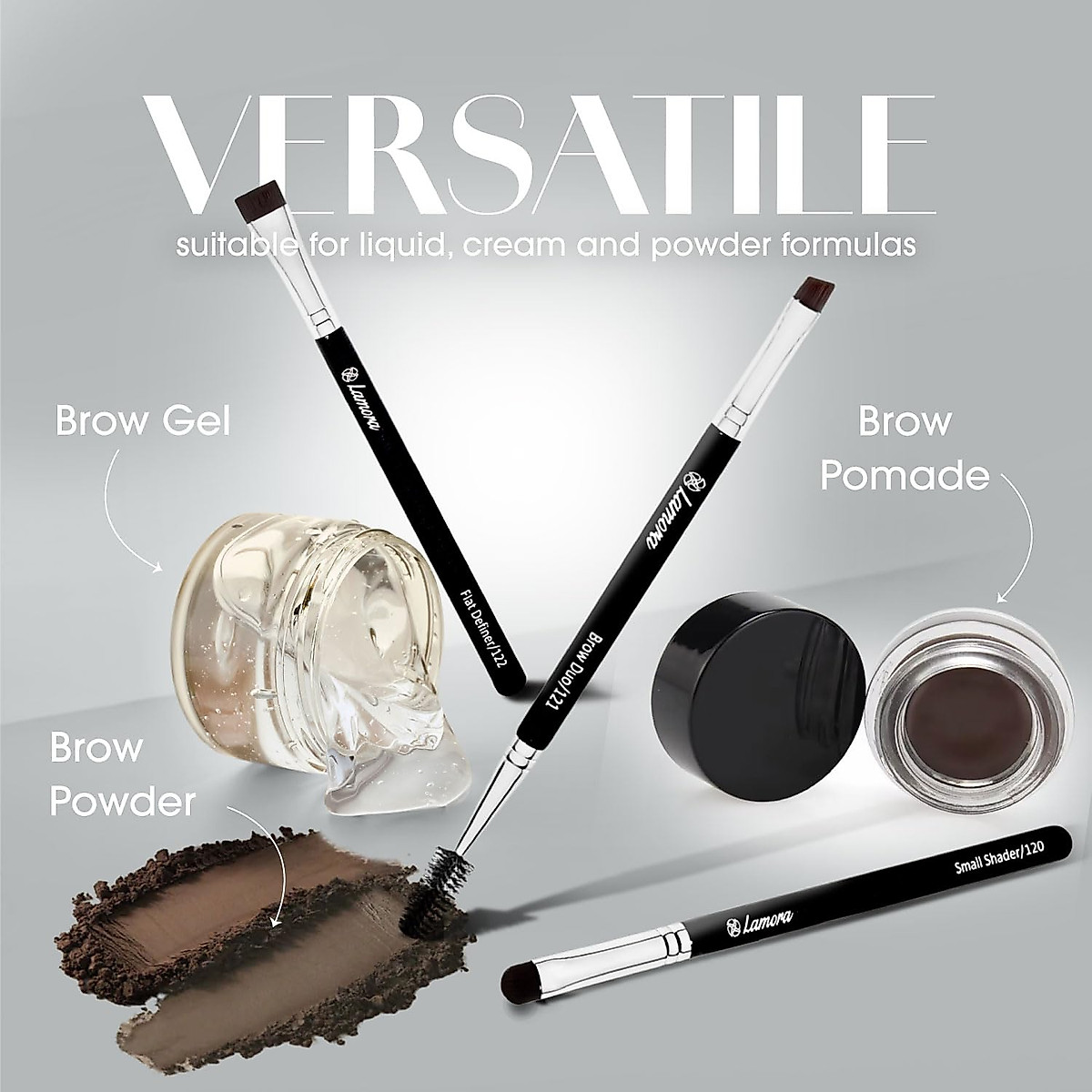 Eyebrow Brush - Duo Eye Brow Spoolie - Angled Eyeshadow Eyeliner - Precision Flat Definer - Small Shader - 3 Piece Makeup Brush Set - Cruelty Free Synthetic Bristles