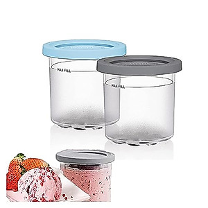 EVANEM 2/4/6PCS Creami Deluxe Pints, for Ninja Creami Pints and Lids,16 OZ Ice Cream Pints Cup Safe and Leak Proof Compatible NC301 NC300 NC299AMZ Series Ice Cream Maker,Gray+Blue-6PCS