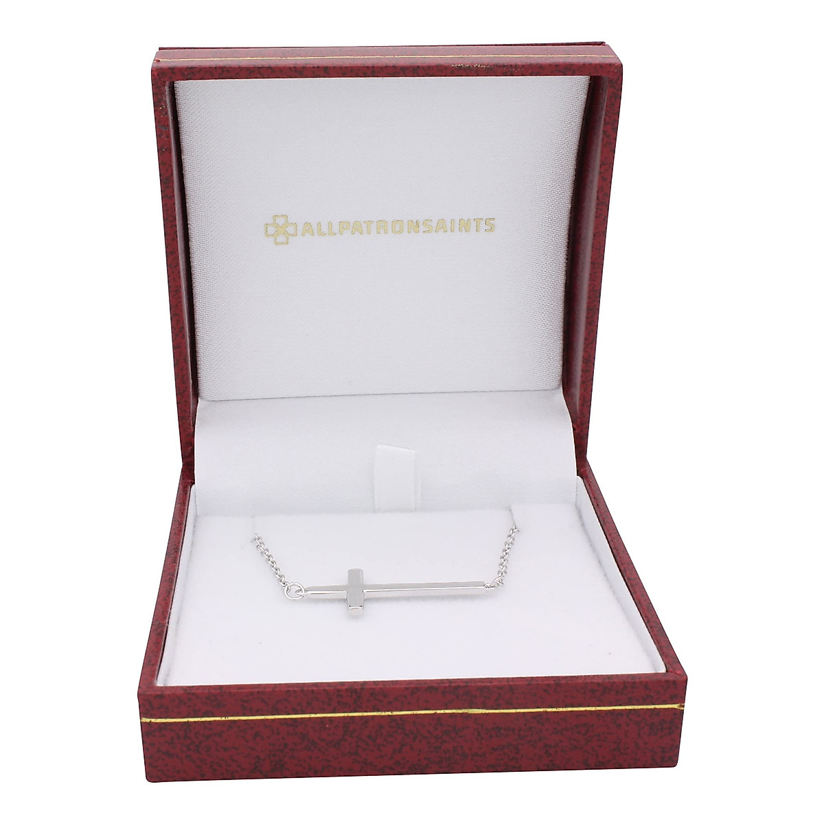 All Patron Saints Sideways Cross Necklace For Women - Solid Sterling Silver - Adjustable Length - Gift Set