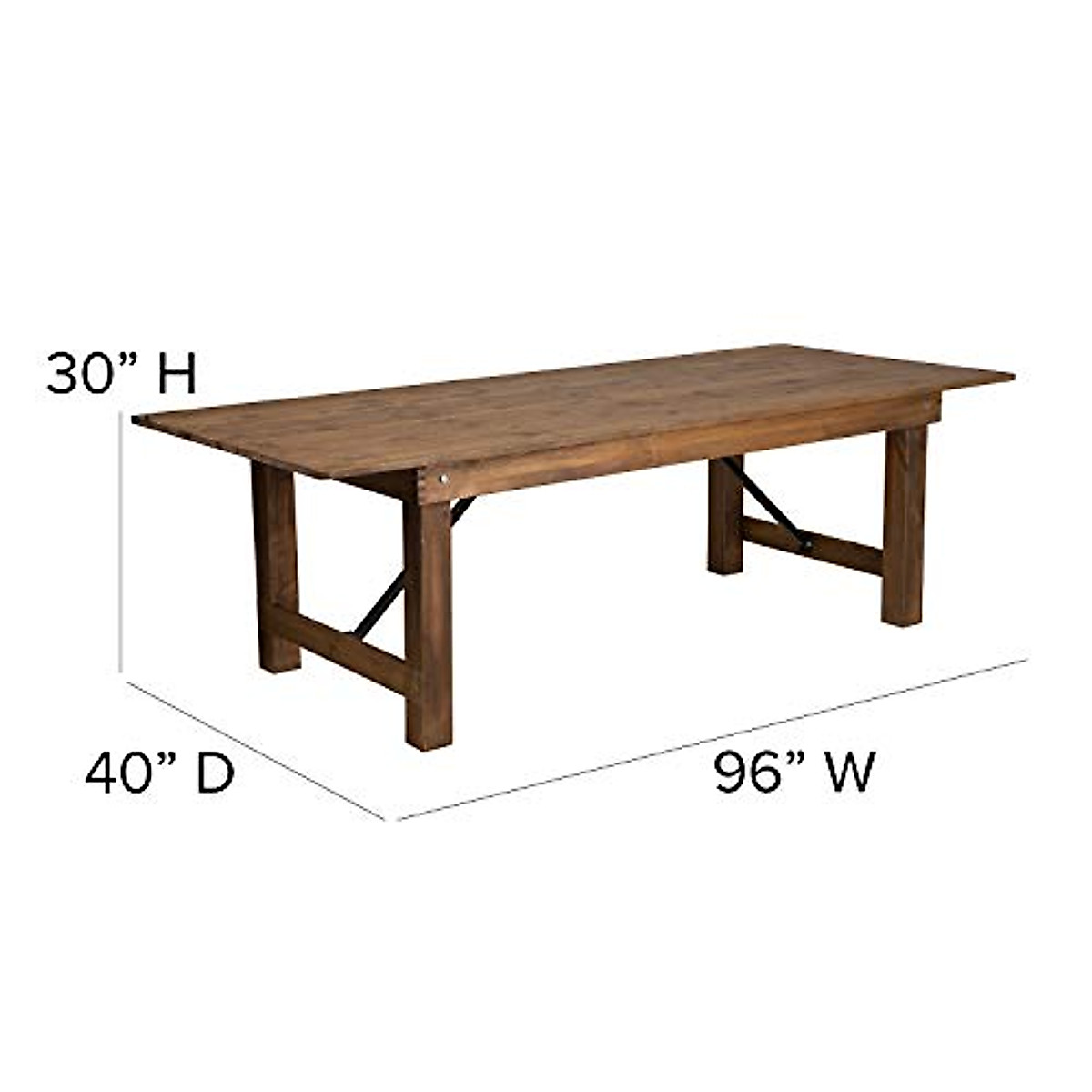 Flash Furniture HERCULES Series 8' x 40" Rectangular Antique Rustic Solid Pine Folding Farm Table