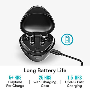 MEE audio Truly Wireless Active Noise Cancelling in-Ear Headphones with Ergonomic Design and 5 Hours Battery Life (25 Hours with Included Charging case)
