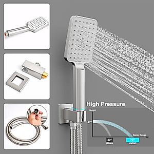Shower System Modern Rain 12 inches Brass Shower Faucet Set With Valve and Diverter Shower Mixer With Handheld High Pressure Square Rainfall Shower Rough-in Valve (12‘’, Brushed Nickel)