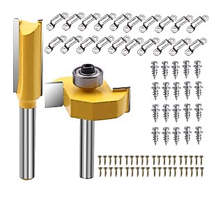 ROOCBIT Joint Slot Router Bit Straight Bit Set, 1/4 Inch Shank 11MM Slotting Width & 20 Set Invisible Connector Screw Fasteners Two-in-One Hidden Simple Assembly Connection Cabinet Accessories
