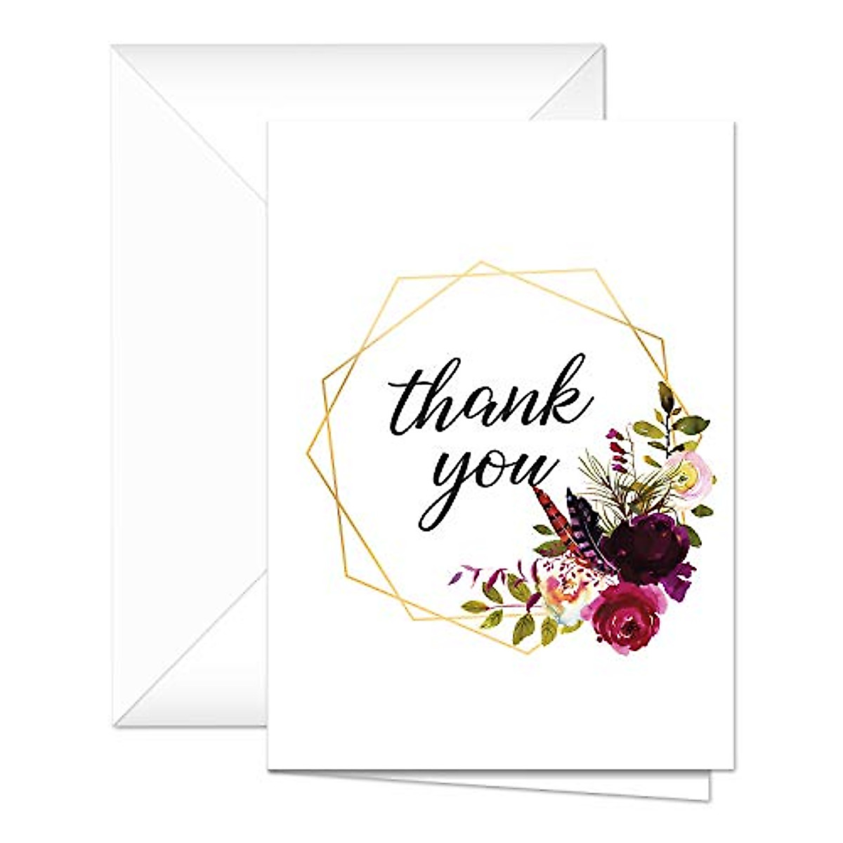 Fall Floral Thank You Notes / 24 Appreciation Cards And White Envelopes / 4 Thanks Flower Frame Note Card Designs / 3 1/2" x 4 7/8" Thank You Greeting Cards/Made In The USA