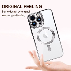 ZIYE Magnetic Case for iPhone 13 Pro Max Case [Compatible with MagSafe] Camera Lens Protector Plating Luxury Cover for Women Men Clear Soft TPU Shockproof Protective Phone Case - Silver