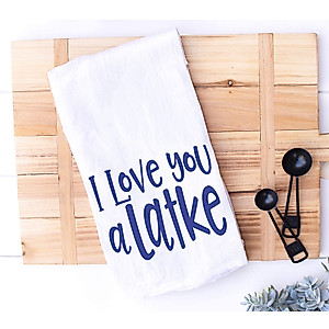 Funny Jewish Holiday Kitchen Towel, I Love You a Latke Hanukkah and Shabbat Jewish Holiday Gift for Housewarming or Hostess, Handmade Dish Towel (I Love You A Latke)