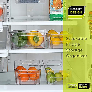 Smart Design Stackable Refrigerator Organizer Bins for Fridge Storage – Clear, 8 x 12 in., Set of 4 – Fridge Organization and Storage Bins with Handles for Easy Living – BPA-Free Plastic
