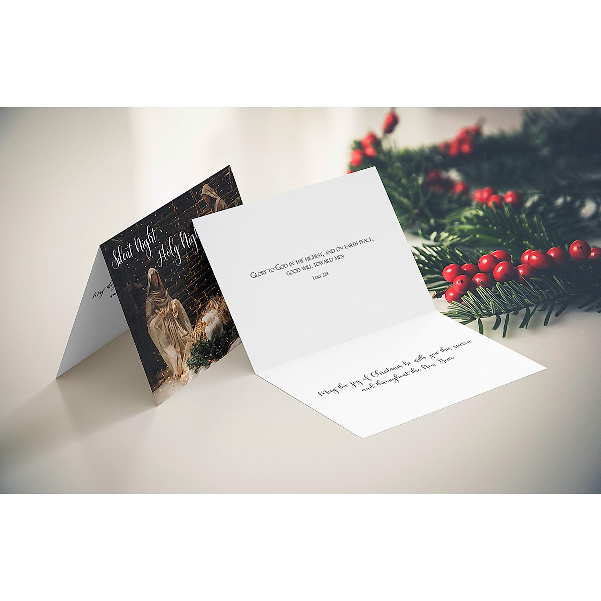 JBH Creations Religious Nativity Christmas Card with Scripture - Pack of 24