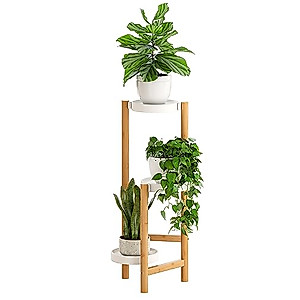 Plant Stand Indoor with Round Iron Plates, 3 Tiered Plant Stands for Indoor Plants Multiple, Bamboo Corner Plant Stand for Window Garden Balcony Living Room