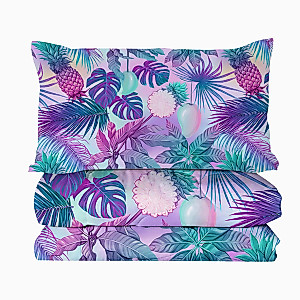 BlessLiving Tropical Watercolor Comforter Set 3 Piece Neon Hawaiian Mango Pineapple Fruit Bed Sets Pastel Pink Turquoise Violet Ultra Soft Palm Leaves Print Bedding (Twin/Twin XL)