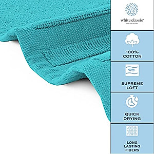 White Classic Luxury Cotton Washcloths | 12 Pack Luxury Bath Mat | 2 Pack Bundle (Aqua)