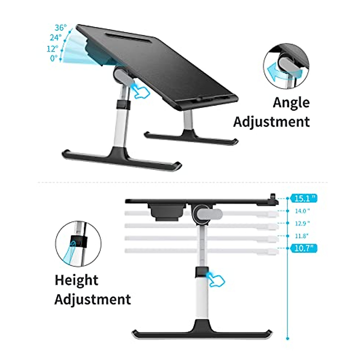 Laptop Bed Tray Table, SAIJI Adjustable Bed Desk for Laptop, Lap Desk for Laptop, Extra Large Super Stable Foldable Laptop Stand with Drawer for Eating, Working, Writing, Gaming, Drawing(Black)