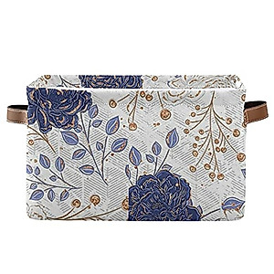 Blue White Floral Gold Iphone Wallpaper_ #Blueflowerwallpaper Square Storage Basket Storage Bins Canvas Storage Organizer Closet Shelf Organizer for Home Office, 2 Pc