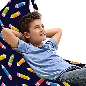 Ambesonne Colorful Lounger Chair Bag, Back to Color Pencils Artist Happiness Design, High Capacity Storage with Handle Container, Lounger Size, Indigo and Multicolor