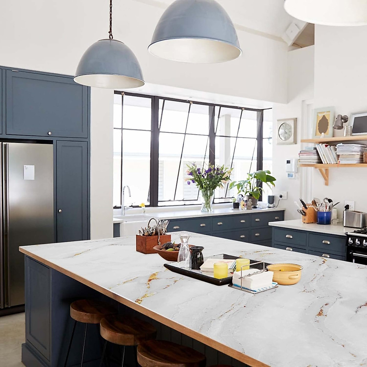 Anmon Marble Contact Paper for Countertop 17.7" x 118", Peel and Stick Wallpaper Thick for Cabinets, Self Adhesive Waterproof Wallpaper, Removable Matte White Gold Marble Wall Paper Roll Kitchen Wall