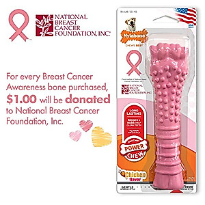 Nylabone Power Chew Textured Pink Breast Cancer Awareness Chew Toy - Tough and Durable Dog Bone for Aggressive Chewers - Chicken Flavor, X-Large/Souper (1 Count)