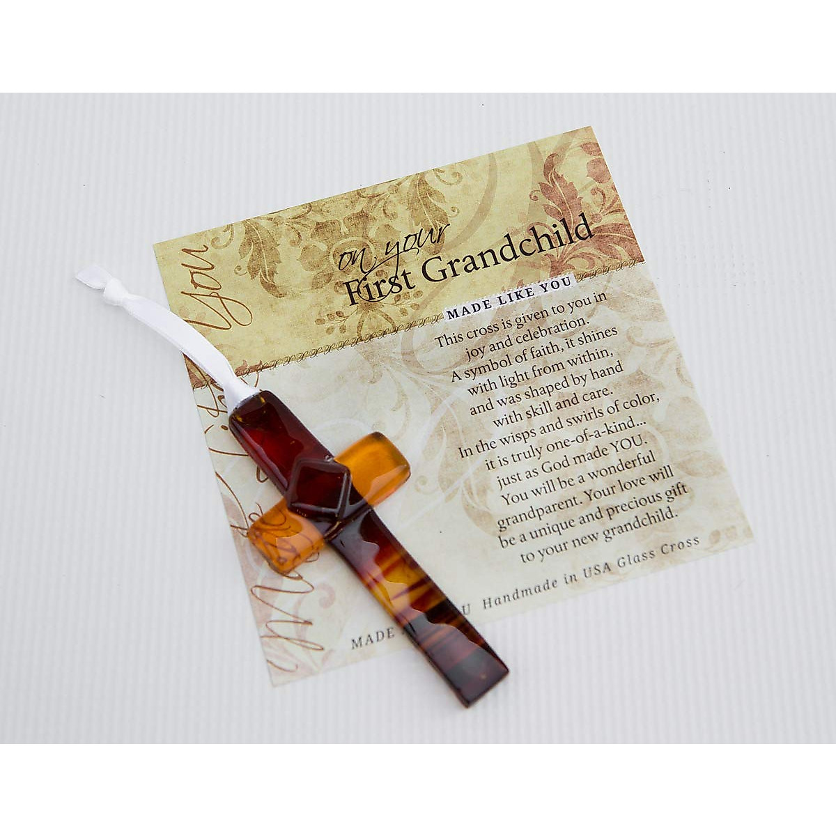 On Your First Grandchild Keepsake Glass Cross Gift for New Grandparents