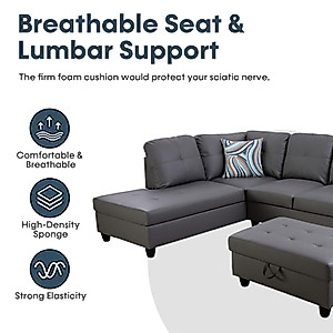 Caberryne Sectional Couch for Living Room Furniture Set Dack Grey,Sectional Sofa Set L Shape Sofa and Chaise with Storage Ottoman for Living Room/Apartment（Dack Grey,Facing Left Chaise）