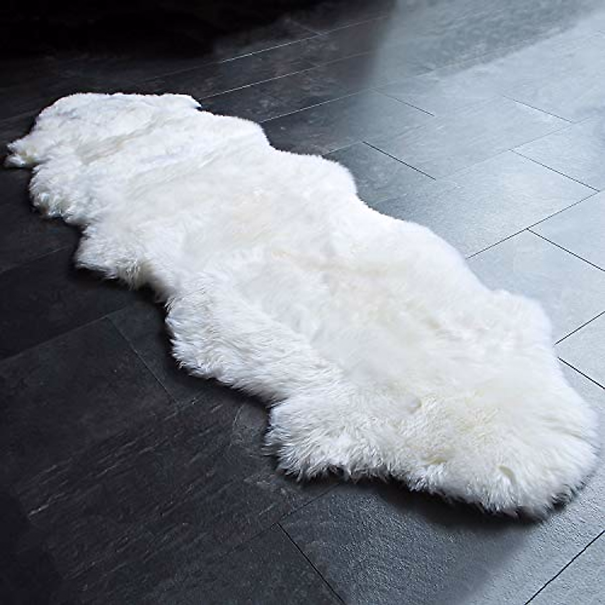 Outlavish Sheepskin Rug Genuine Fur, Luxury New Zealand Pelts, Naturally Silky Soft Lambskin, Thick & Fluffy, Long Runner for Bedroom & Living Area (2' x 6' Pearl White)