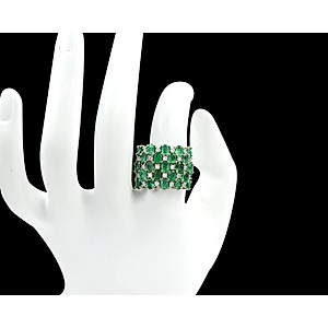 Natural Green Zambian Emerald 4X3 MM Oval Cut 925 Sterling Silver May Birthstone Cluster Unisex Proposal Ring For Engagement Gift (Yellow Gold Rhodium Plated Silver, 6)