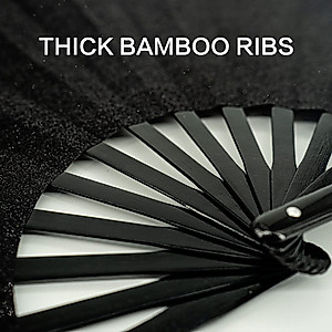 Raveahem Glitter Large Rave Folding Clack Hand Fan with holster for men/women Handheld Fan for EDM,Festival,Club,Party,Dance (Blk)