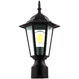 ZJOJO Outdoor Post Light with E26 LED Bulb,Clear Glass Shade Pole Lantern Fixture,Garden,Patio,Pathway,Black,3038,2 Pack