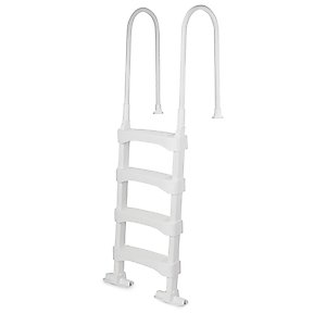 Vinyl Works Heavy Duty Anti Slip Plastic Step Ladder for Above Ground or In Ground Swimming Pools with Ergonomic Aluminum Handrails, White