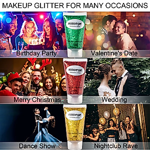 Body Glitter Makeup Set, 2Pcs Mermaid Sequins Face Glitter Gel Makeup for Body, Hair, Face, Nail, Eyeshadow, Long Lasting Waterproof Liquid Glitter Gel Total 10 Colors Available (#5 Green, 2PCS)