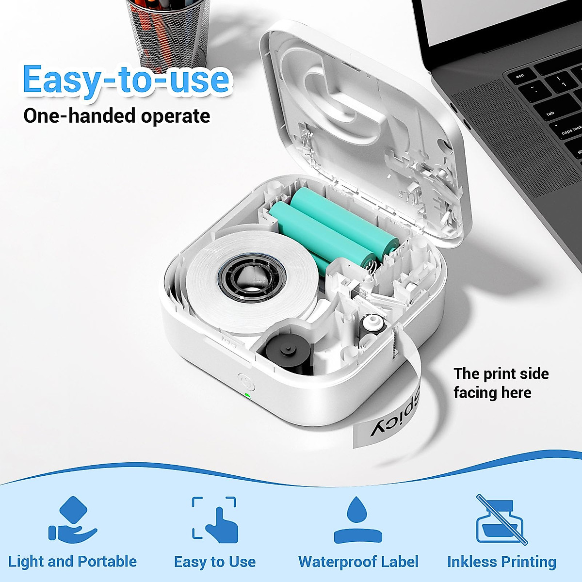 Odaro Q30 Wireless Bluetooth Mini Label Maker Portable Label Printer for iOS & Android, for Home, Office, Small Business (White)