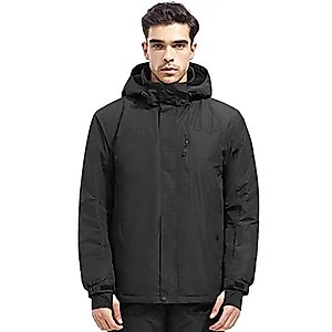 FREE SOLDIER Men's Waterproof Ski Snow Jacket Fleece Lined Warm Winter Rain Jacket with Hood Fully Taped Seams(Black,XL)
